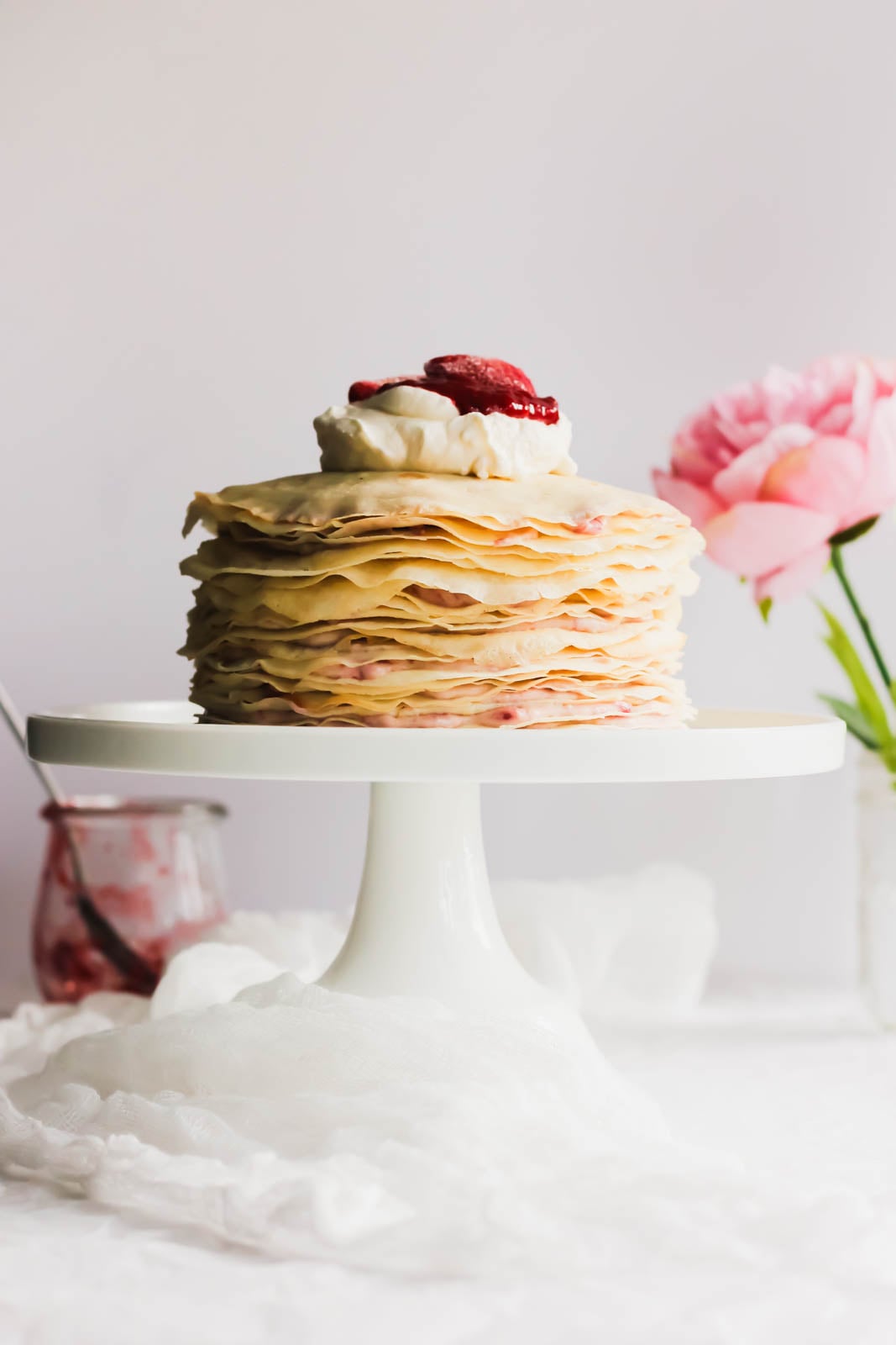 Strawberry Rose Hibiscus Mille Crepe Cake | Sift & Simmer
