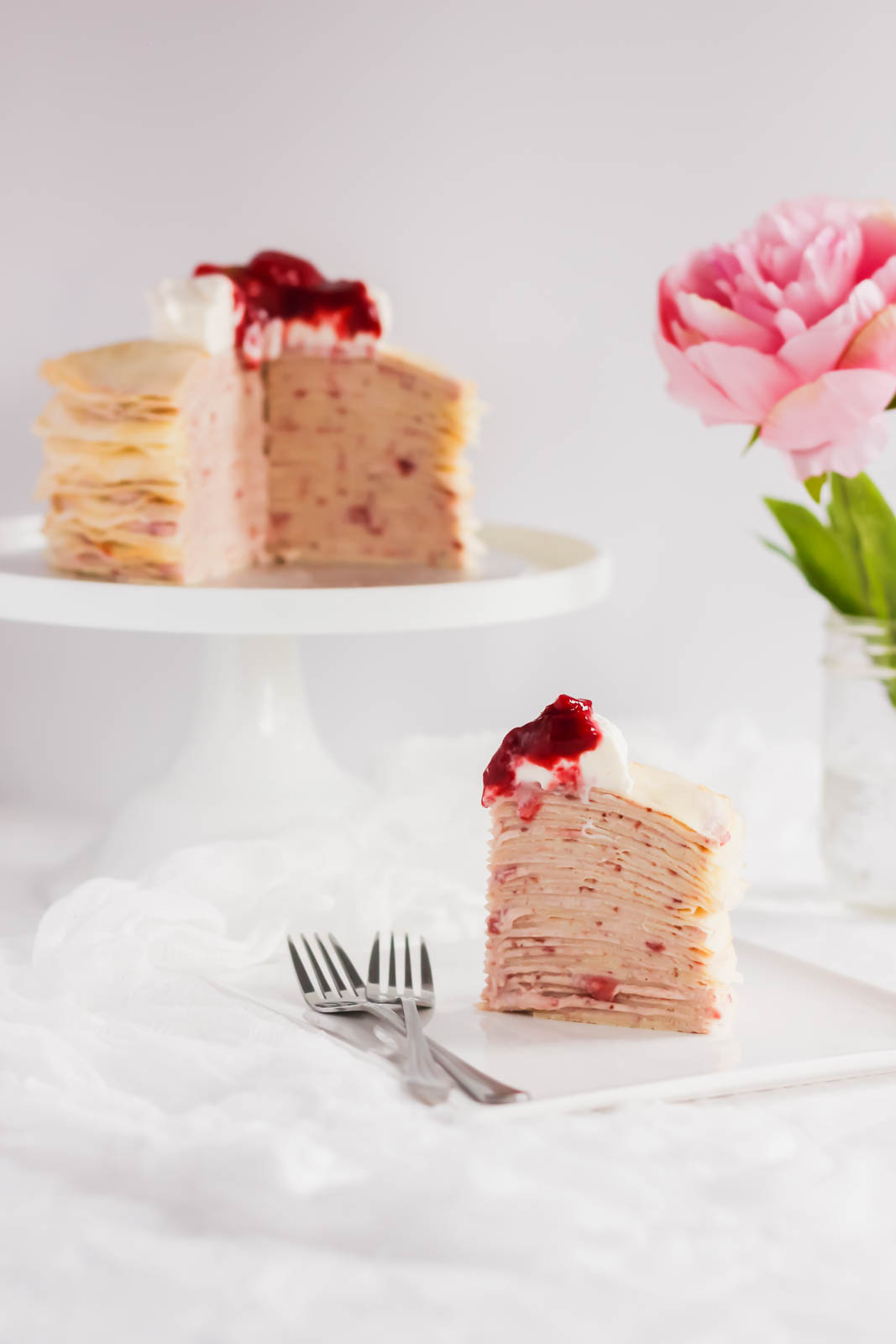 Strawberry Rose Hibiscus Mille Crepe Cake | Sift & Simmer