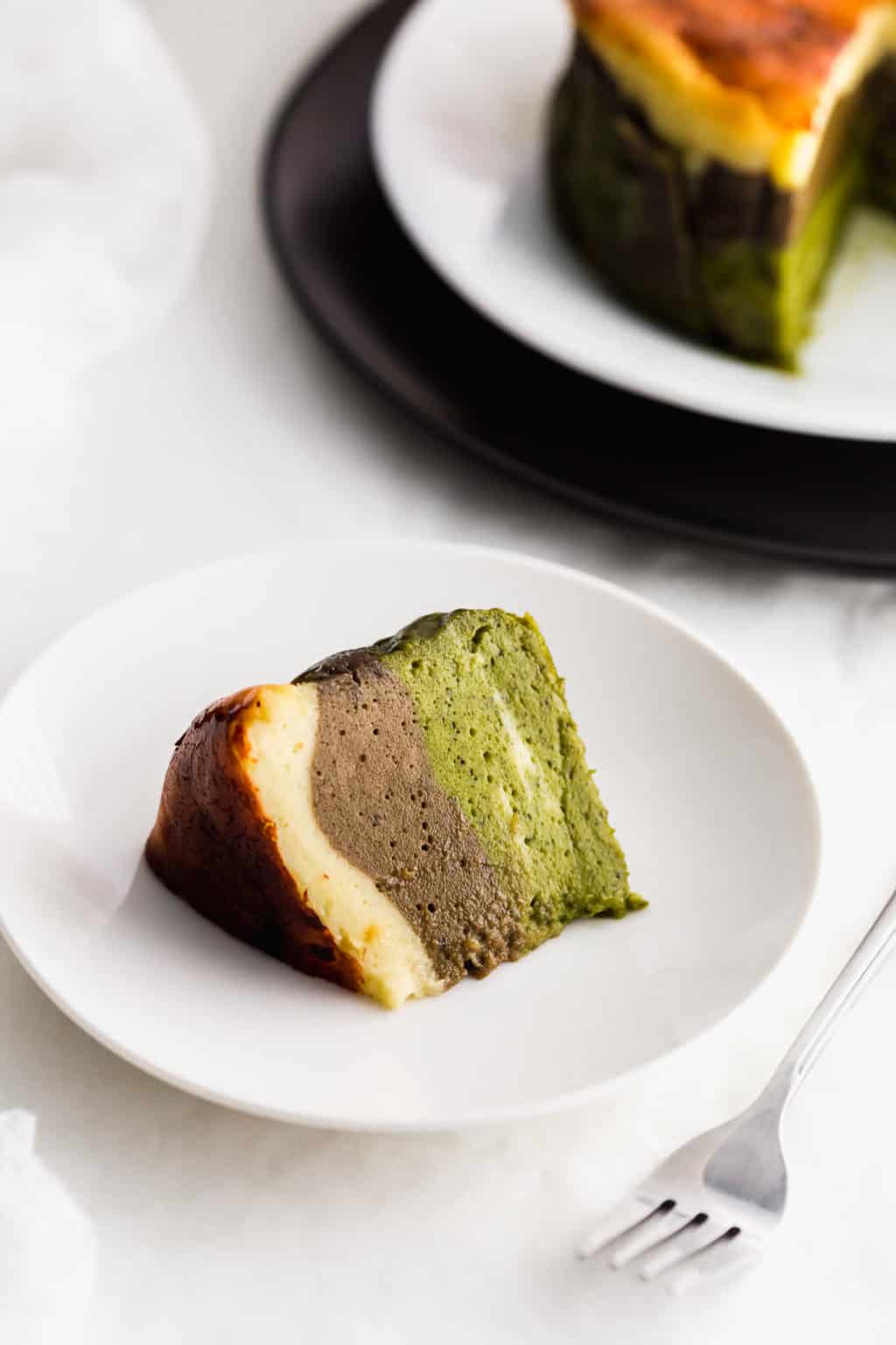 Mini Triple Layer Matcha & Hojicha Burnt Basque Cheesecake | Sift & Simmer