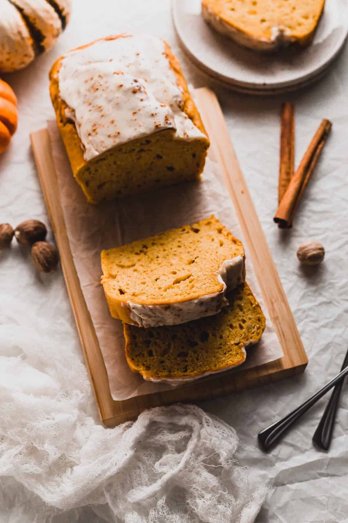 Pumpkin Bread With Pumpkin Spice Icing | Sift & Simmer