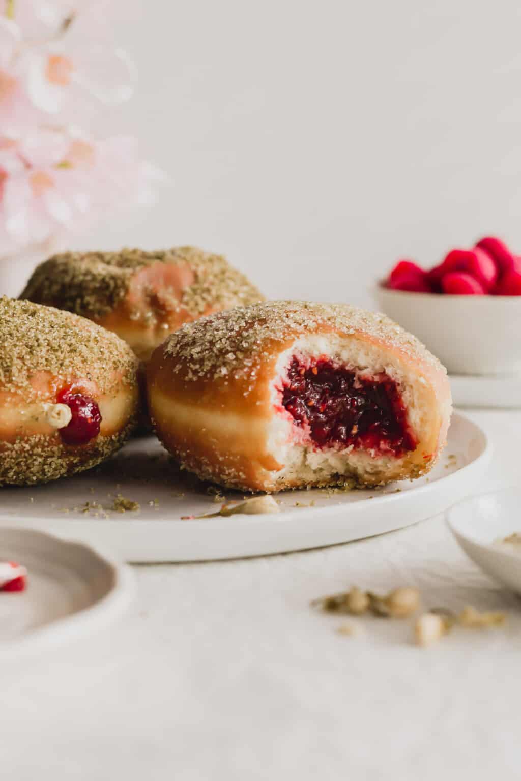 Jasmine Sugar Raspberry Doughnuts | Sift & Simmer